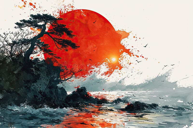 The Picture of Japanese Flag with Red Sun on White Background Stock ...