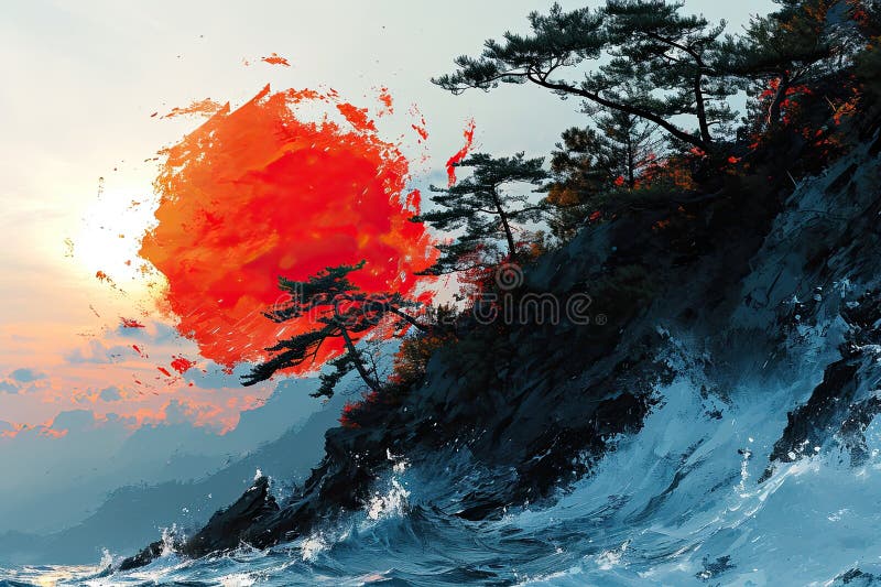 The Picture of Japanese Flag with Red Sun on White Background Stock ...