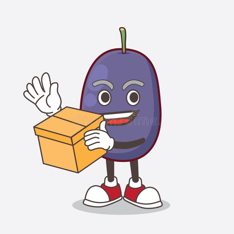 Java Plum Cartoon Mascot Character Holding a Box Stock Vector ...
