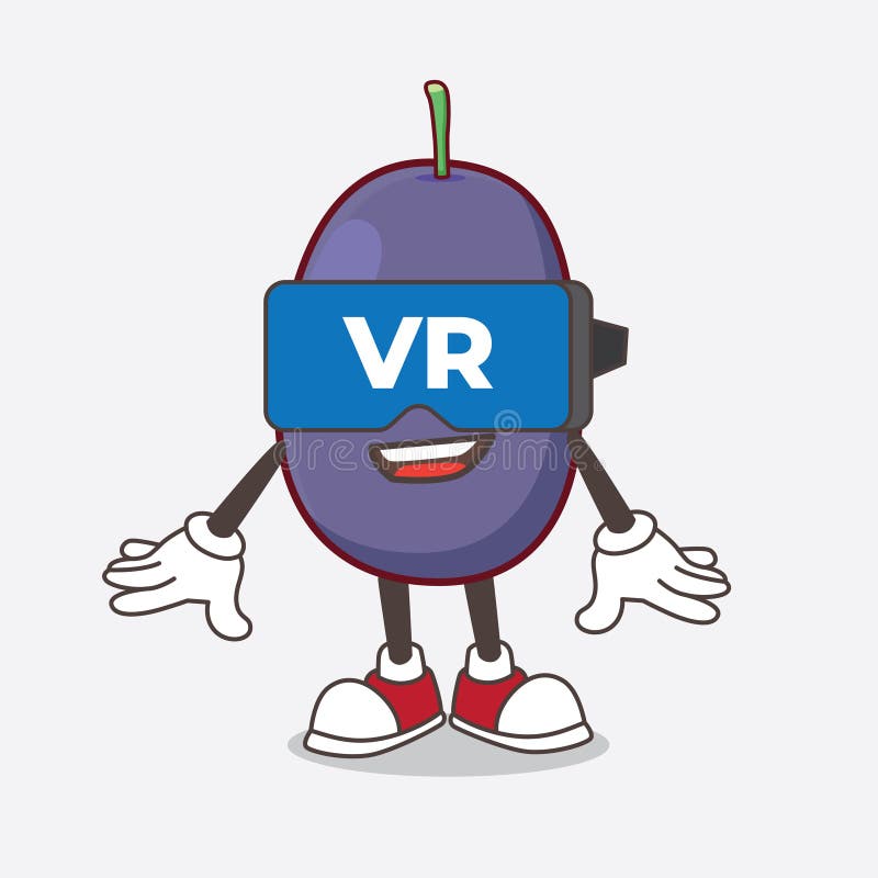 Java Plum Cartoon Mascot Character with Virtual Reality Headset Stock ...