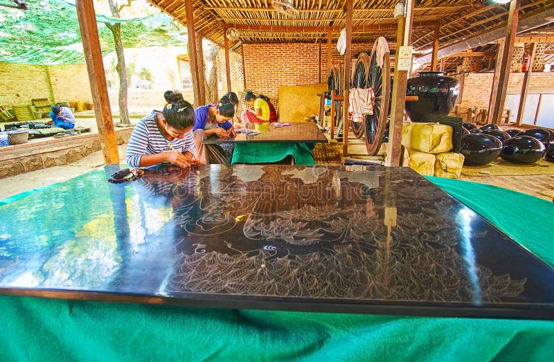 The Picture on Lacquer Panel, Lacquerware Workshop, Bagan, Myanmar ...