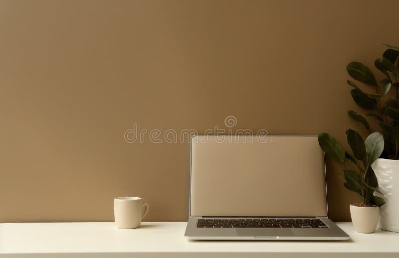 A Picture of Laptop, Notebook, Notepad, and Plant on a Table. Stock ...