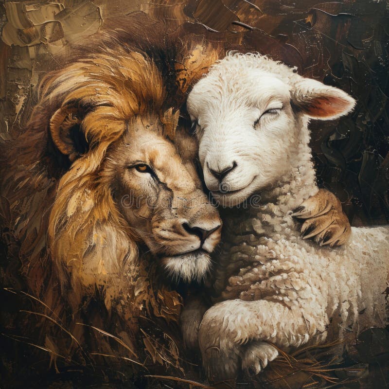 A Picture of a Lion and a Lamb Lying Together Peacefully Stock Image ...