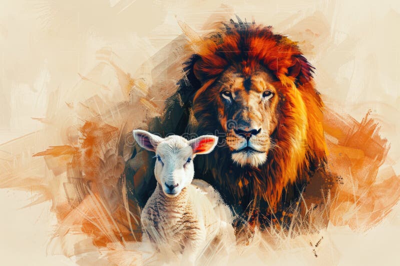 A Picture of a Lion and a Lamb Sitting Together in Harmony Stock Image ...