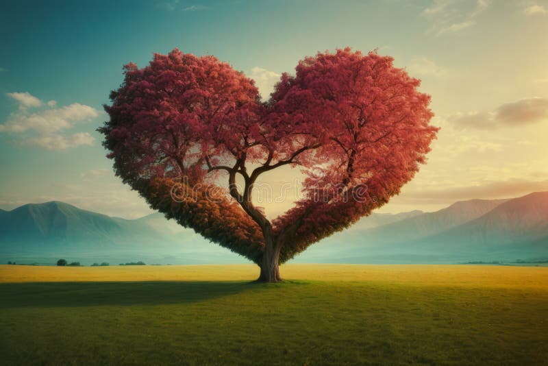 Lovely tree of love heart stock illustration. Illustration of painting ...