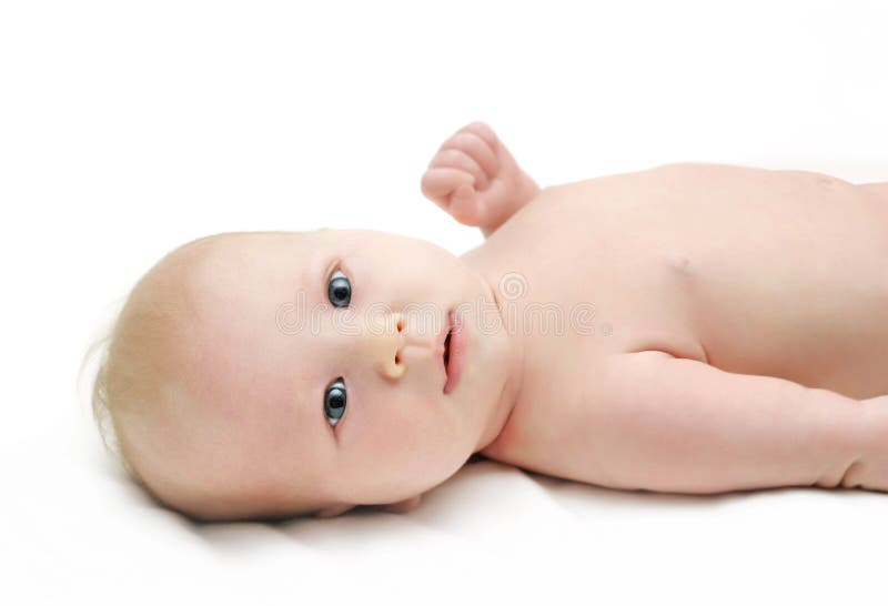 Picture of Lying Back Baby Girl Stock Photo - Image of blue, cute: 14274838
