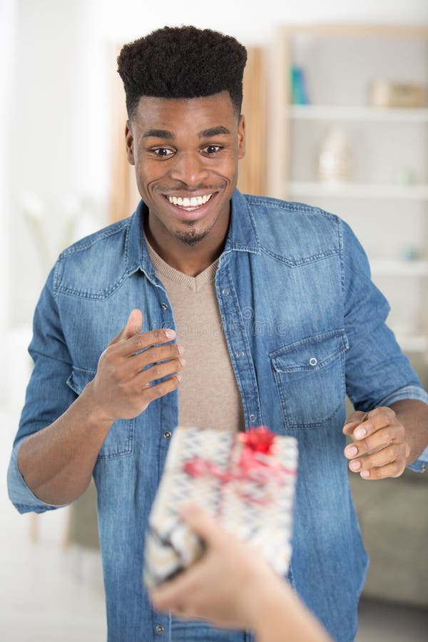 Picture Man Excitedly Receiving Gift Stock Image - Image of casual ...