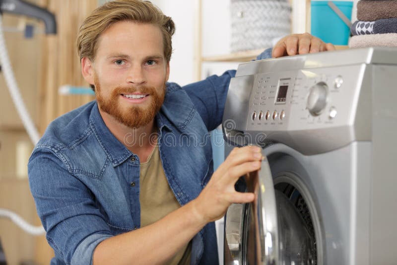 Picture Man Holding Washing Machine Door Stock Image - Image of ...