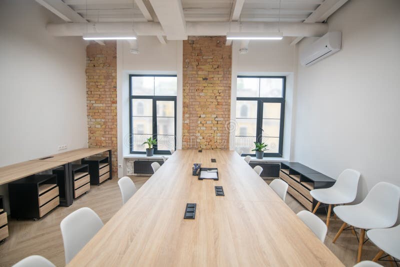 Picture of a Meeting Room with a Long Table Stock Image - Image of ...