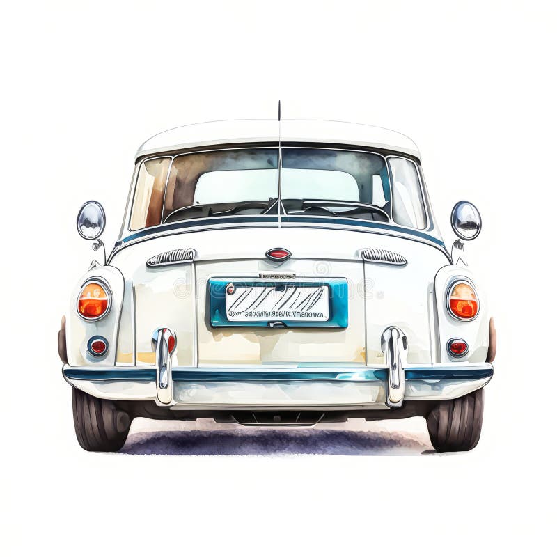 Mini Classic Car, Watercolor Style on White Background Stock ...