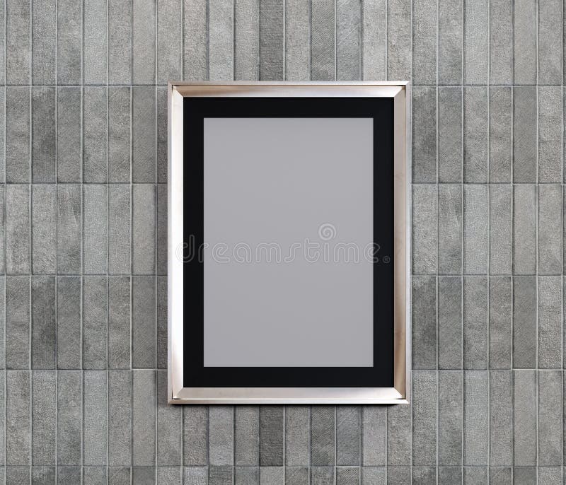 Picture Mockup. Nickel Brushed Frame on Stone Wall Stock Illustration ...