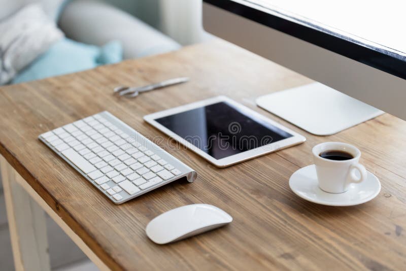 Picture of Modern Office Desk with Devices Stock Photo - Image of table ...
