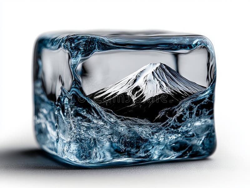 A Picture of a Mountain in an Ice Cube Stock Image - Image of cube ...