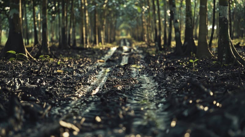 A Picture of a Muddy Road in the Middle of a Dense Forest, with Trees ...