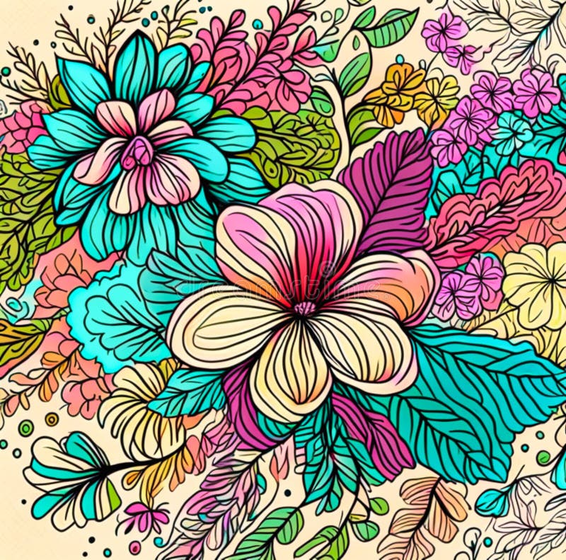 Mix of Multicolor Floral Flower Hand Draw Background Stock Illustration ...