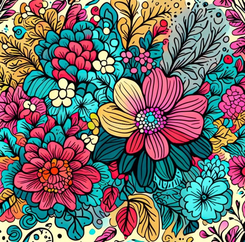 Mix of Multicolor Floral Flower Hand Draw Background Stock Illustration ...