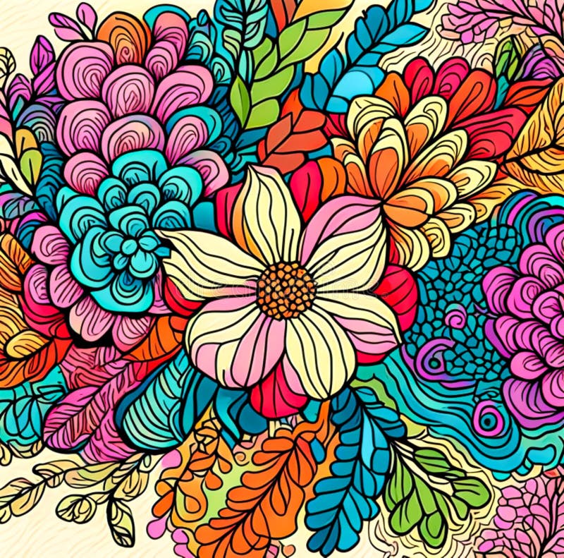 Mix of Multicolor Floral Flower Hand Draw Background Stock Illustration ...