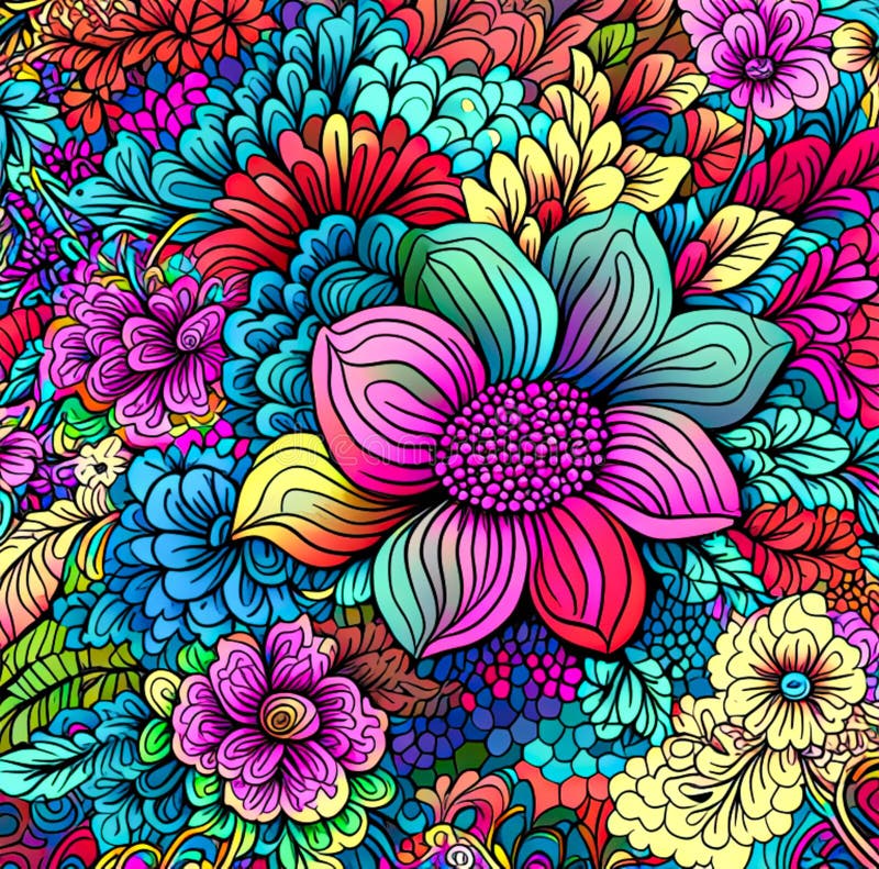 Mix of Multicolor Floral Flower Hand Draw Background Stock Illustration ...