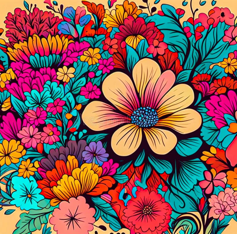 Mix of Multicolor Floral Flower Hand Draw Background Stock Illustration ...