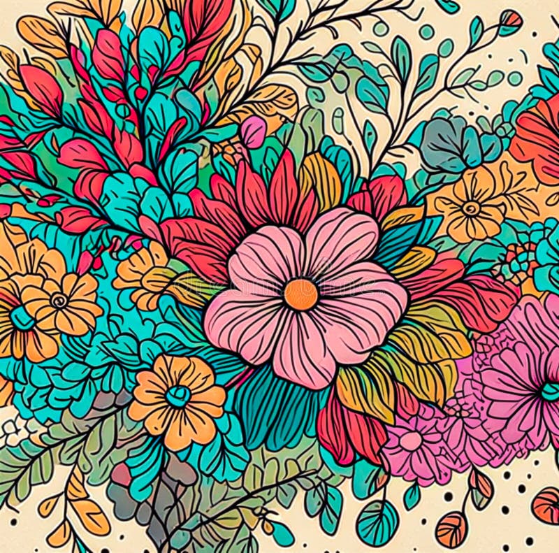 Mix of Multicolor Floral Flower Hand Draw Background Stock Illustration ...
