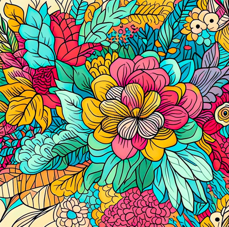 Mix of Multicolor Floral Flower Hand Draw Background Stock Illustration ...