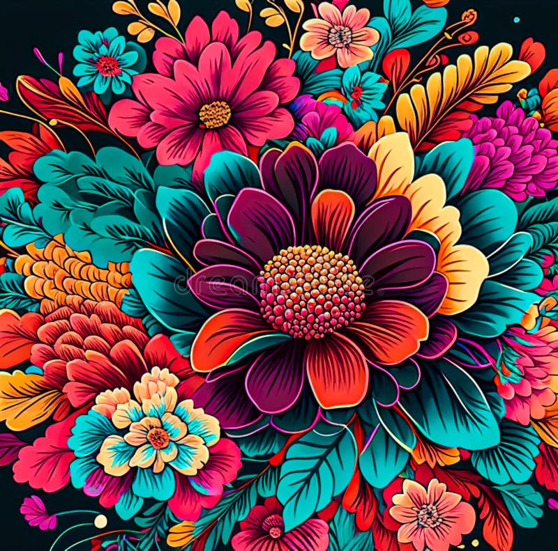 Mix of Multicolor Floral Flower Hand Draw Background Stock Illustration ...