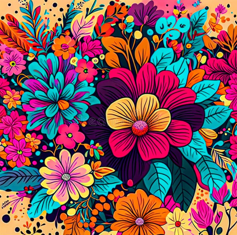 Mix of Multicolor Floral Flower Hand Draw Background Stock Illustration ...