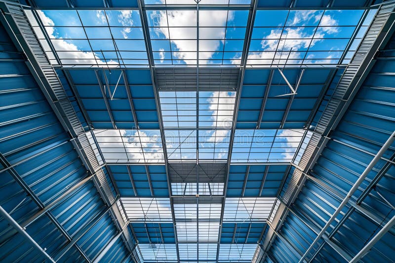This Picture is of Multiple Roofs with Blue and White Building Interior ...