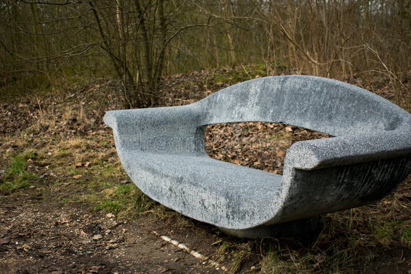 Grey Stone Bench in the Forest Woods Trees Leafes View Stock Image ...