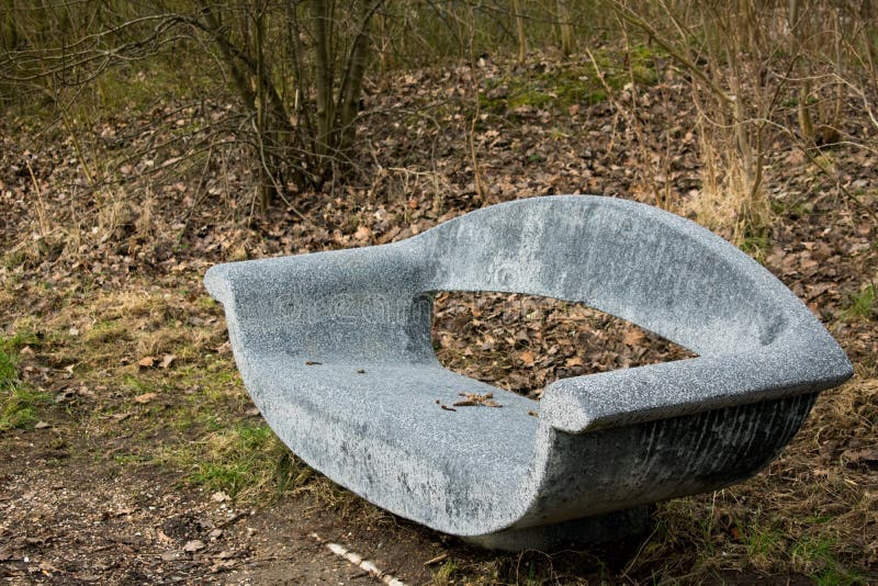 Grey Stone Bench in the Forest Woods Trees Leafes View Stock Photo ...