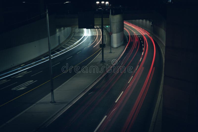Picture of a Nighttime Highway Scene with a Long Exposure of Light ...