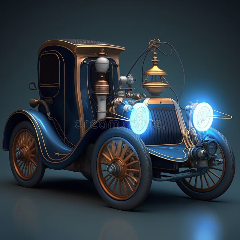 Picture of an Old Vintage Imaginary Car on a Blue Background, Stock ...