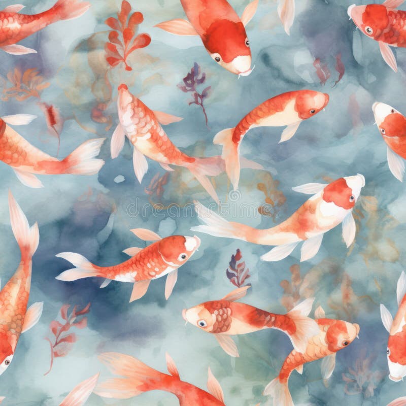 Picture of Orange Fish Pattern Tile Floor Stock Illustration ...