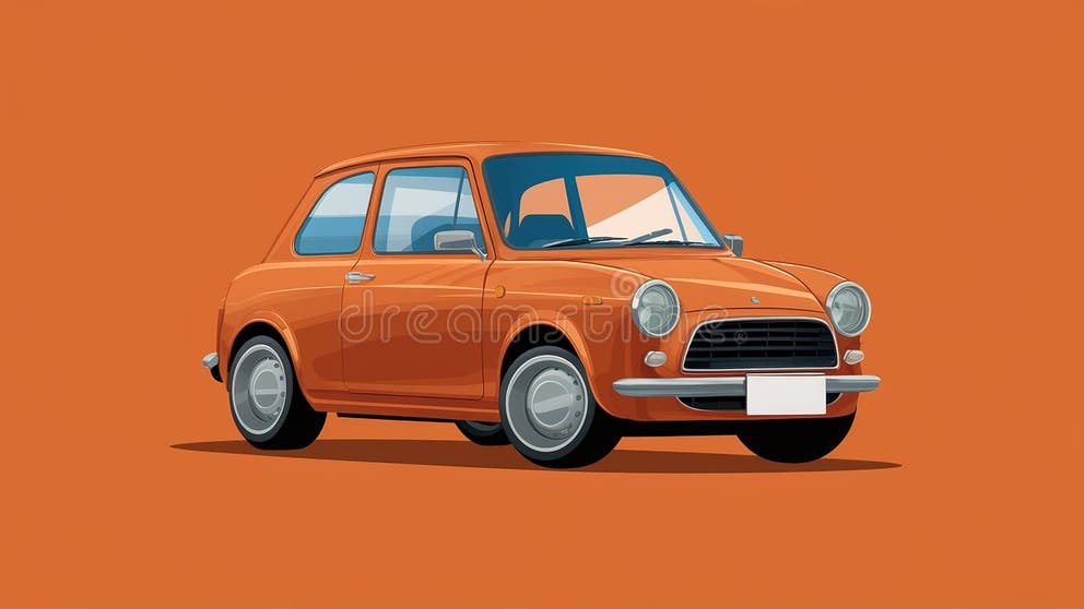 Picture of a Orange Vibrant Car with Their Smooth Car Mirrors on Solid ...