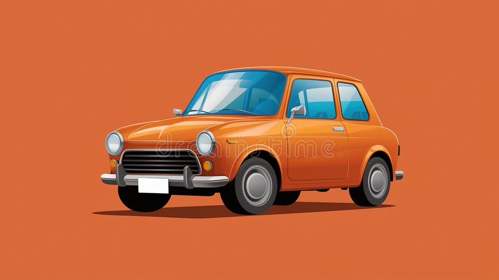 Picture of a Orange Vibrant Car with Their Smooth Car Mirrors on Solid ...