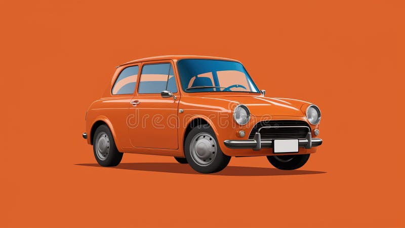 Picture of a Orange Vibrant Car with Their Smooth Car Mirrors on Solid ...