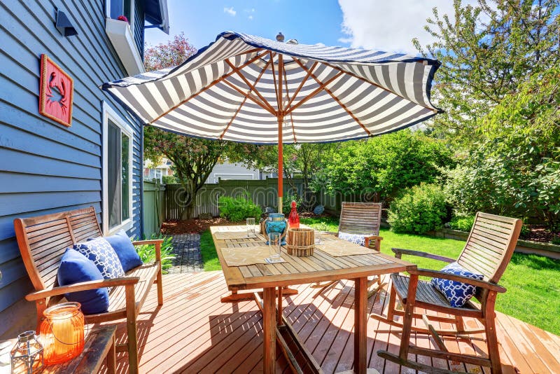 Picture Perfect Back Deck with Covered Seating. Stock Image - Image of ...