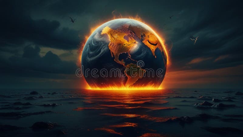 A Picture of the Planet Earth Burning and Sinking Generated by Ai Stock ...