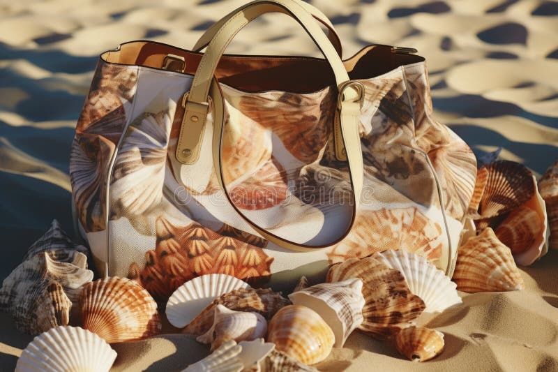 A Picture of a Purse and Some Shells on a Beach. Perfect for Showcasing ...