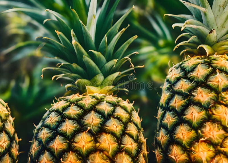 Picture of the Raw Pineapple with Green Leaves and Skin Stock ...