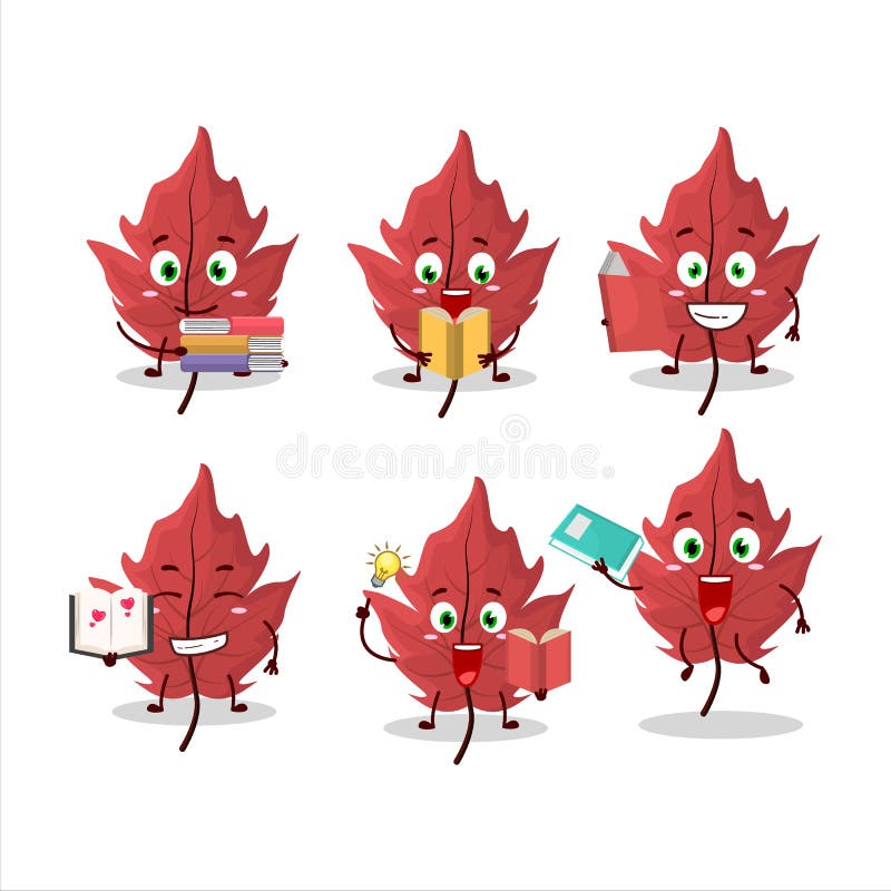 A Picture of Red Autumn Leaf Cartoon Character Concept Reading an ...