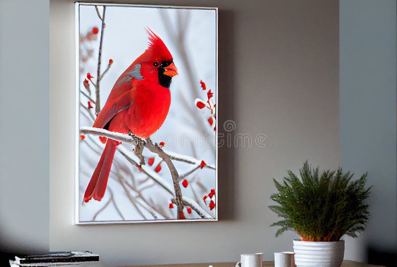 Picture of Red Cardinal Bird Hanging on Wall - Generative AI Stock ...