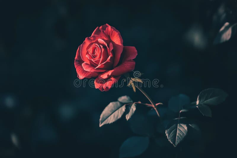 Image of a Red Rose from a Slightly Raised Angle on a Black Background ...