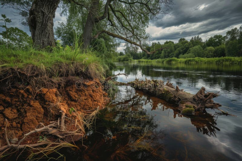 A Picture of a River with a Fallen Tree Trunk Lying Across Its Surface ...