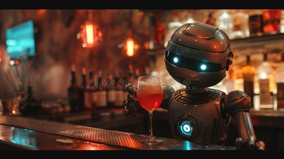The Robot that Working As Bartender at the Bar and Serving the Beverage ...