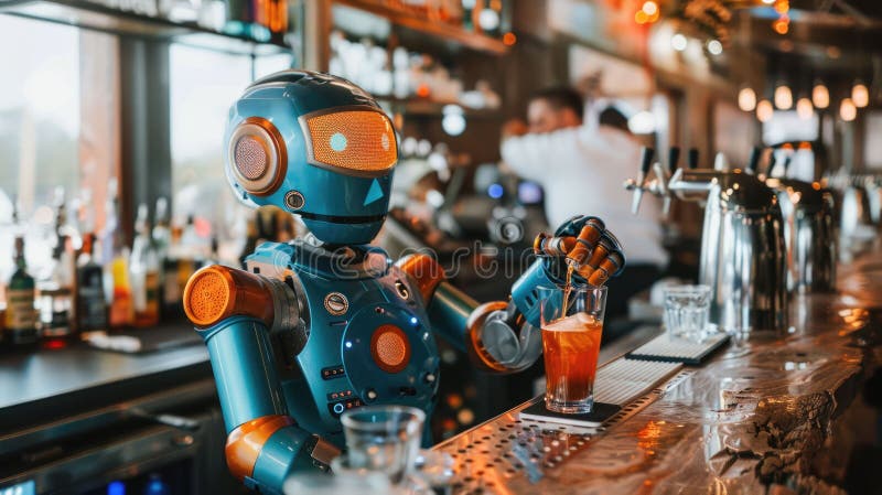 The Robot that Working As Bartender at the Bar and Serving the Beverage ...