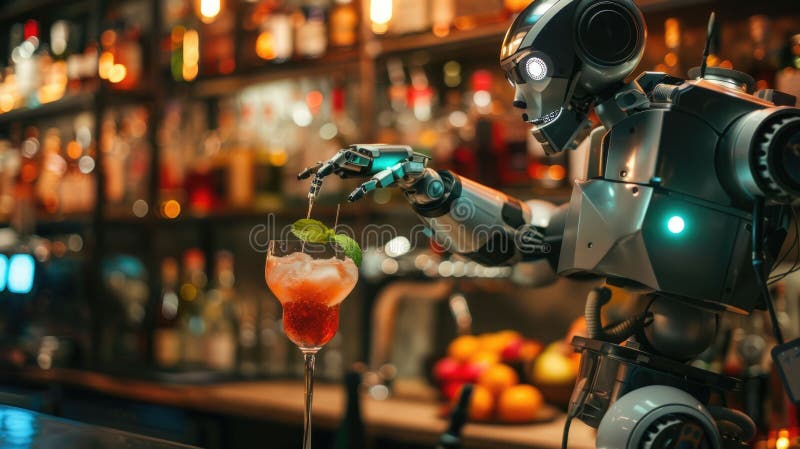 The Robot that Working As Bartender at the Bar and Serving the Beverage ...