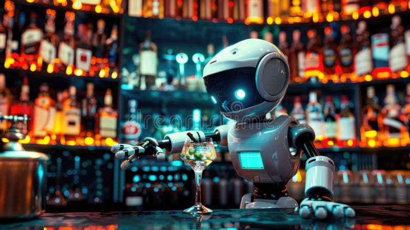 The Robot that Working As Bartender at the Bar and Serving the Beverage ...