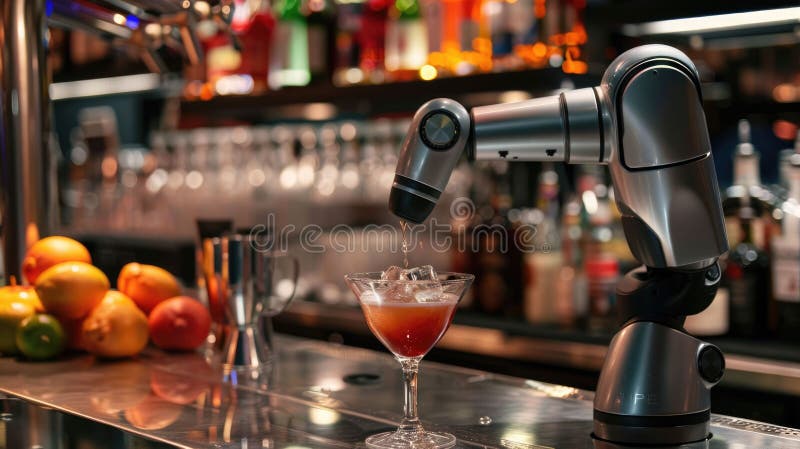 The Robot that Working As Bartender at the Bar and Serving the Beverage ...