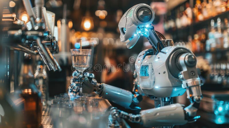The Robot that Working As Bartender at the Bar and Serving the Beverage ...